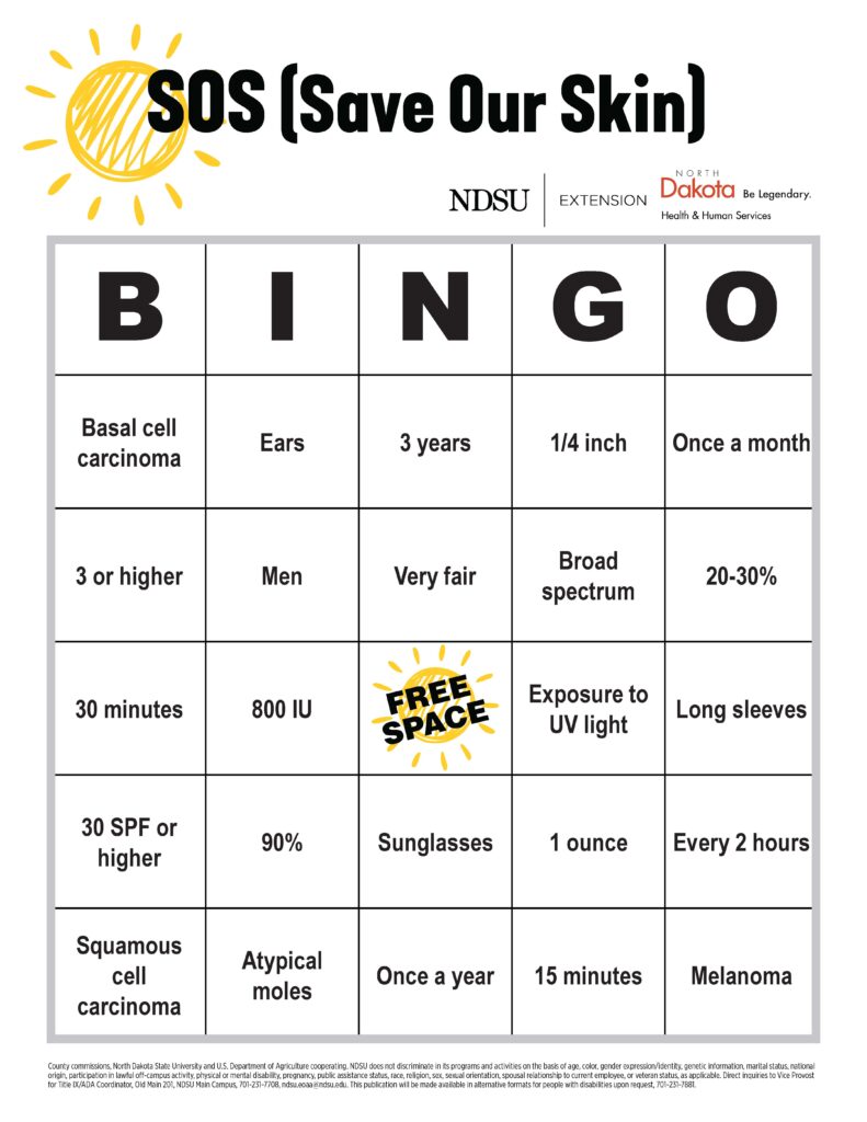 Save Our Skin (SOS) Bingo – North Dakota Cancer Coalition